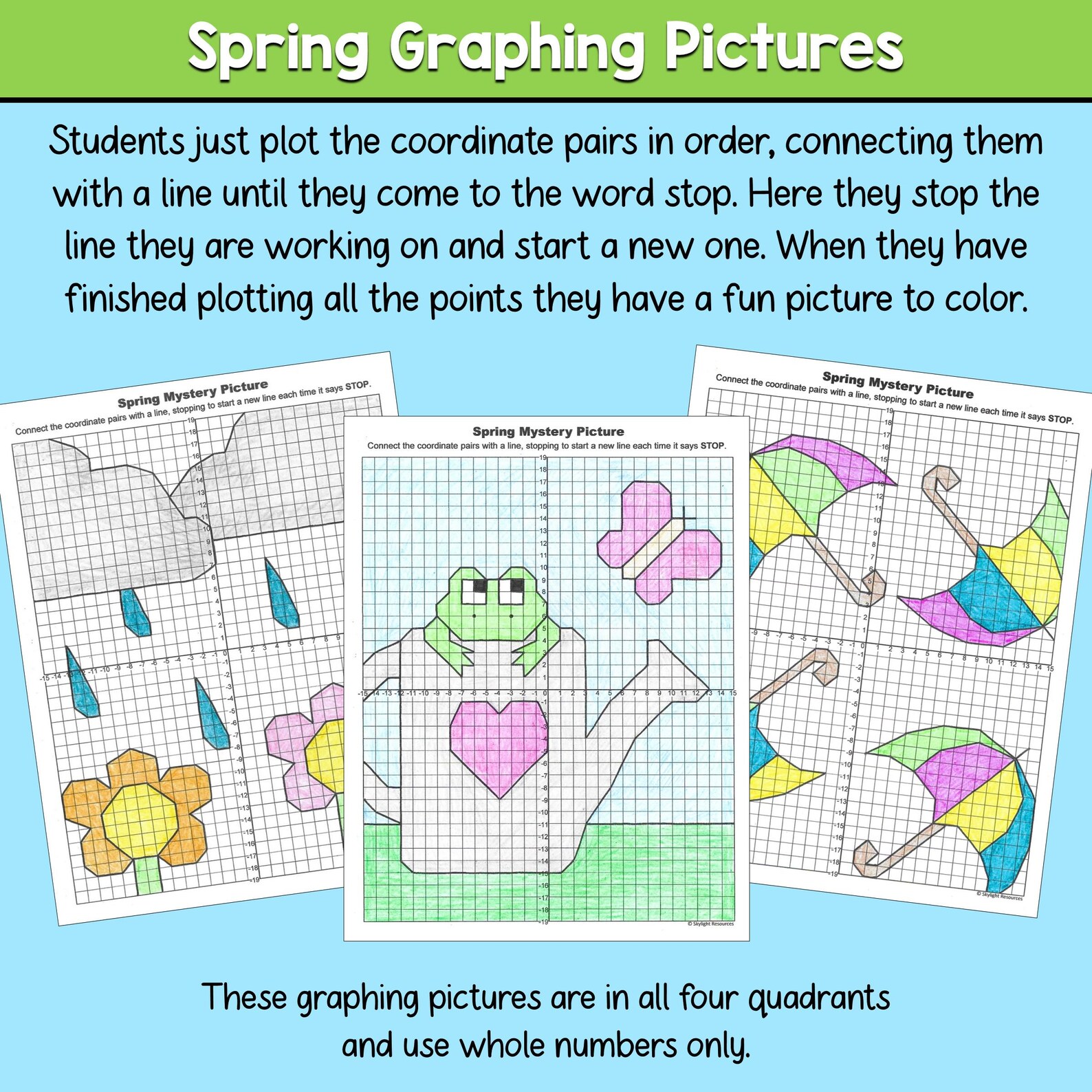 Spring Coordinate Plane Graphing Pictures Four Quadrant Math Activity ...