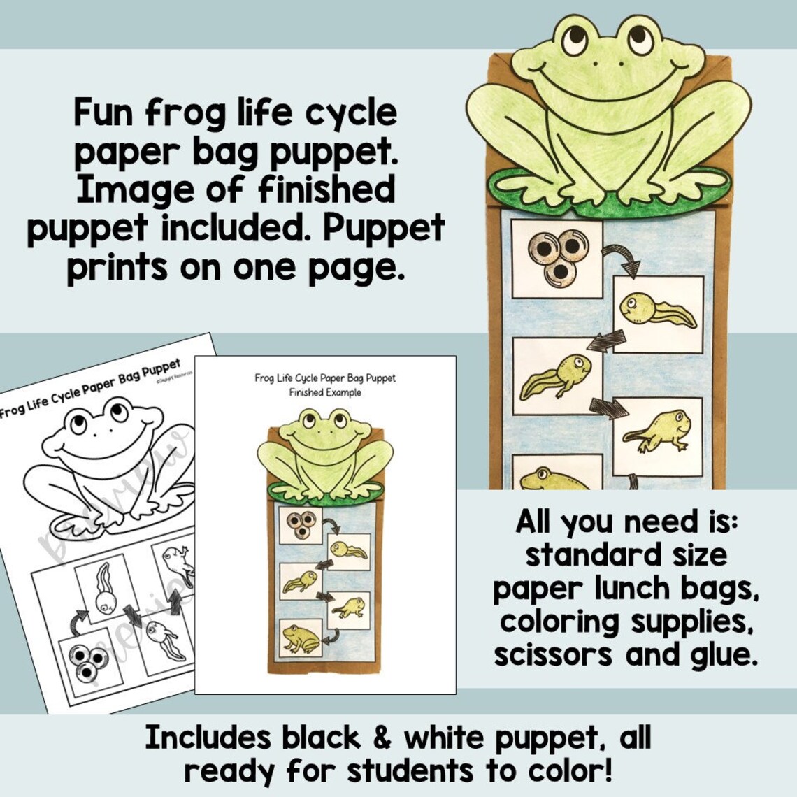 Life Cycle of a Frog Paper Bag Puppet | Science Craft Activity for Kids ...