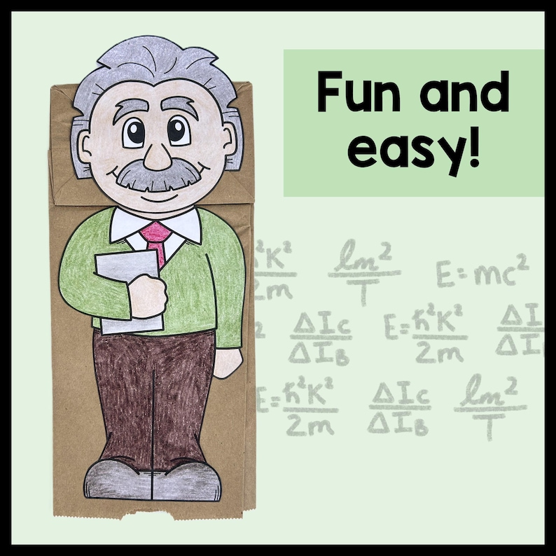 Albert Einstein Paper Bag Puppet Craft Activity, Fun Science Themed ...