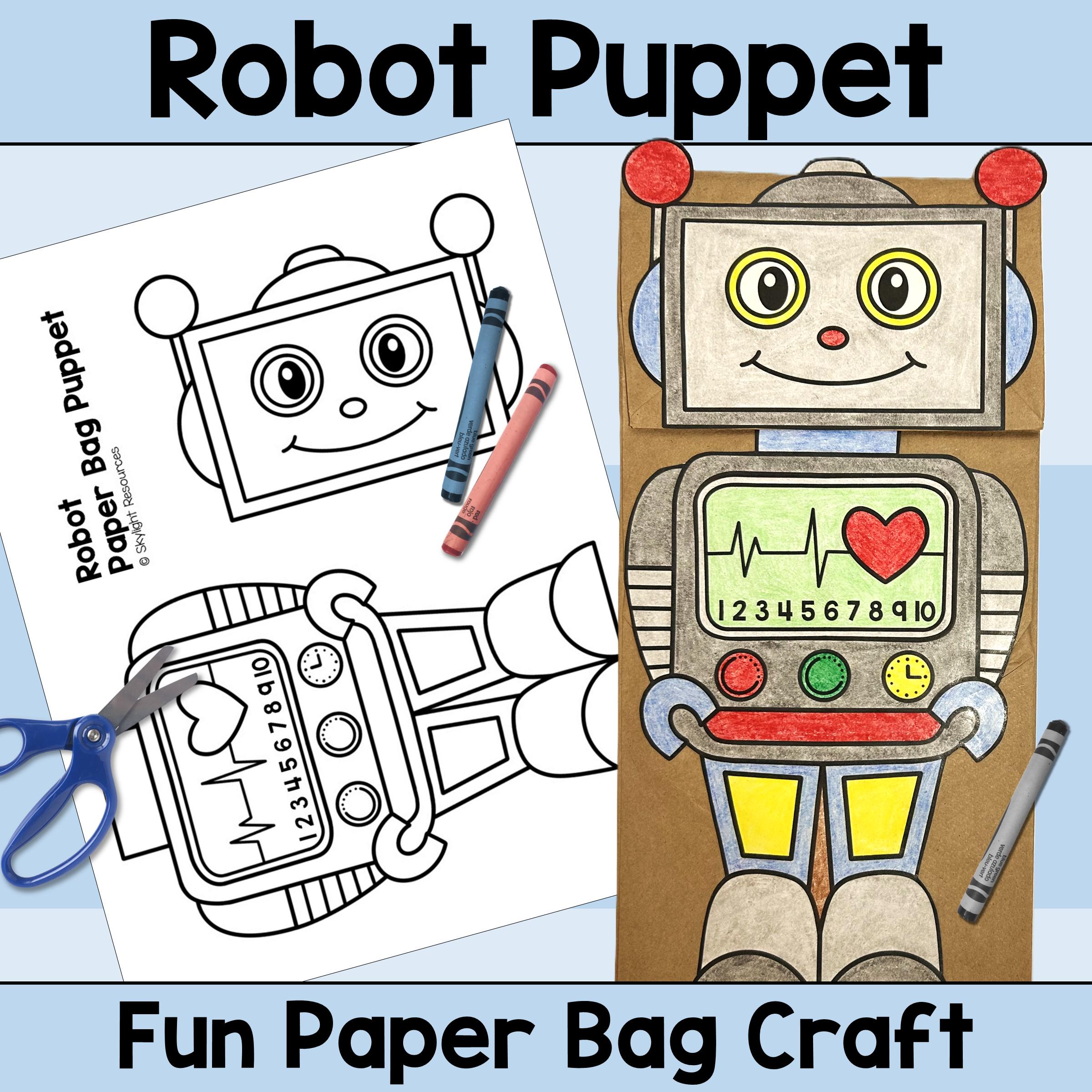 Robot Paper Bag Puppet Fun Craft Activity for Kids - Etsy