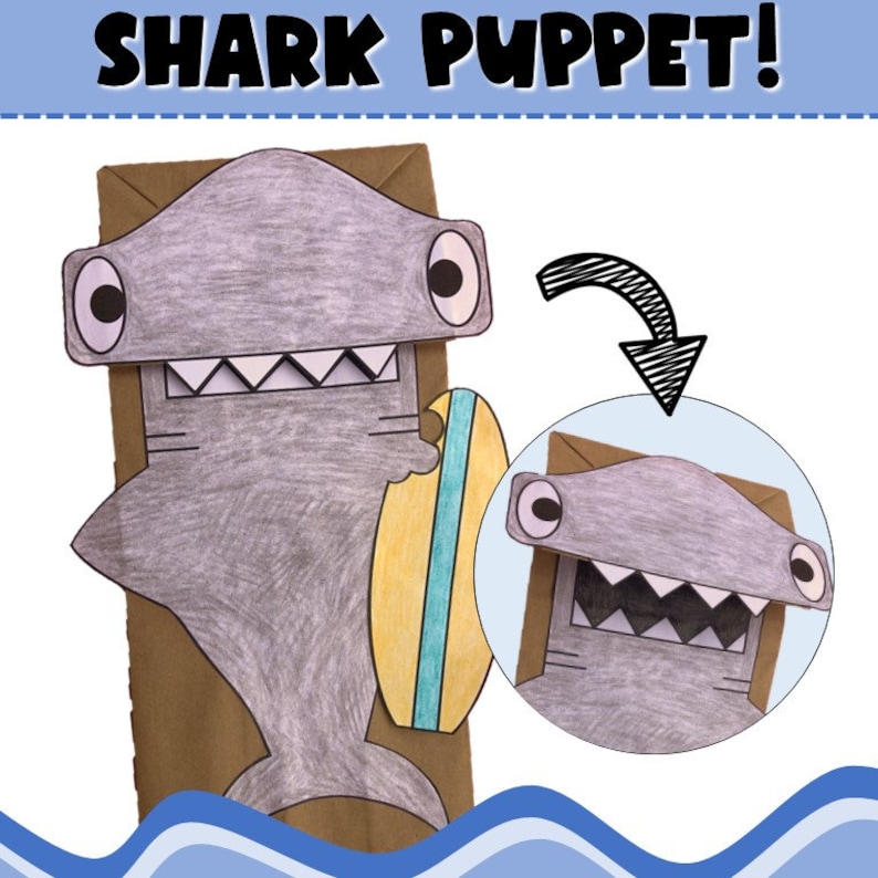 Summer Shark Paper Bag Puppet Kids Craft Activity - Etsy