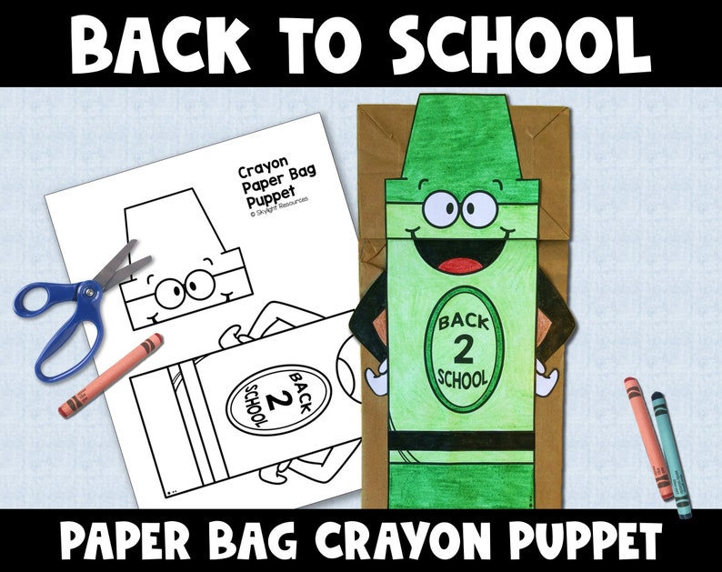 Back to School Paper Bag Puppet Fun Crayon Puppet Kids Craft - Etsy
