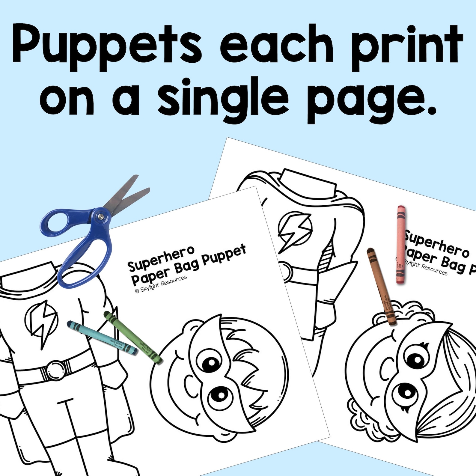 Superhero Paper Bag Puppets Craft Activity Fun for Kindergarten, 1st ...