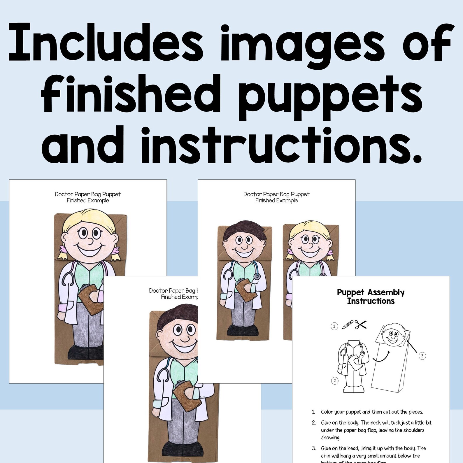 Doctor Paper Bag Puppet | Fun Community Helper Craft Activity for Kids ...