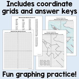 Memorial Day Math Coordinate Plane Graphing Pictures in All Four ...