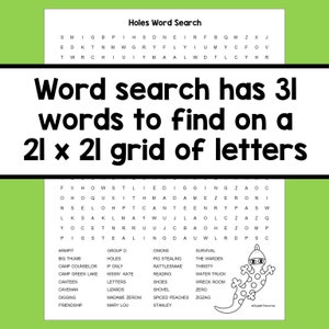 Holes Word Search and Color by Code | Fun Book Activity Bundle for Kids ...