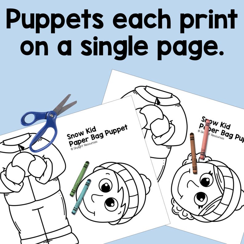 Snow Kids Winter Weather Paper Bag Puppet Craft Activity, Fun Art ...