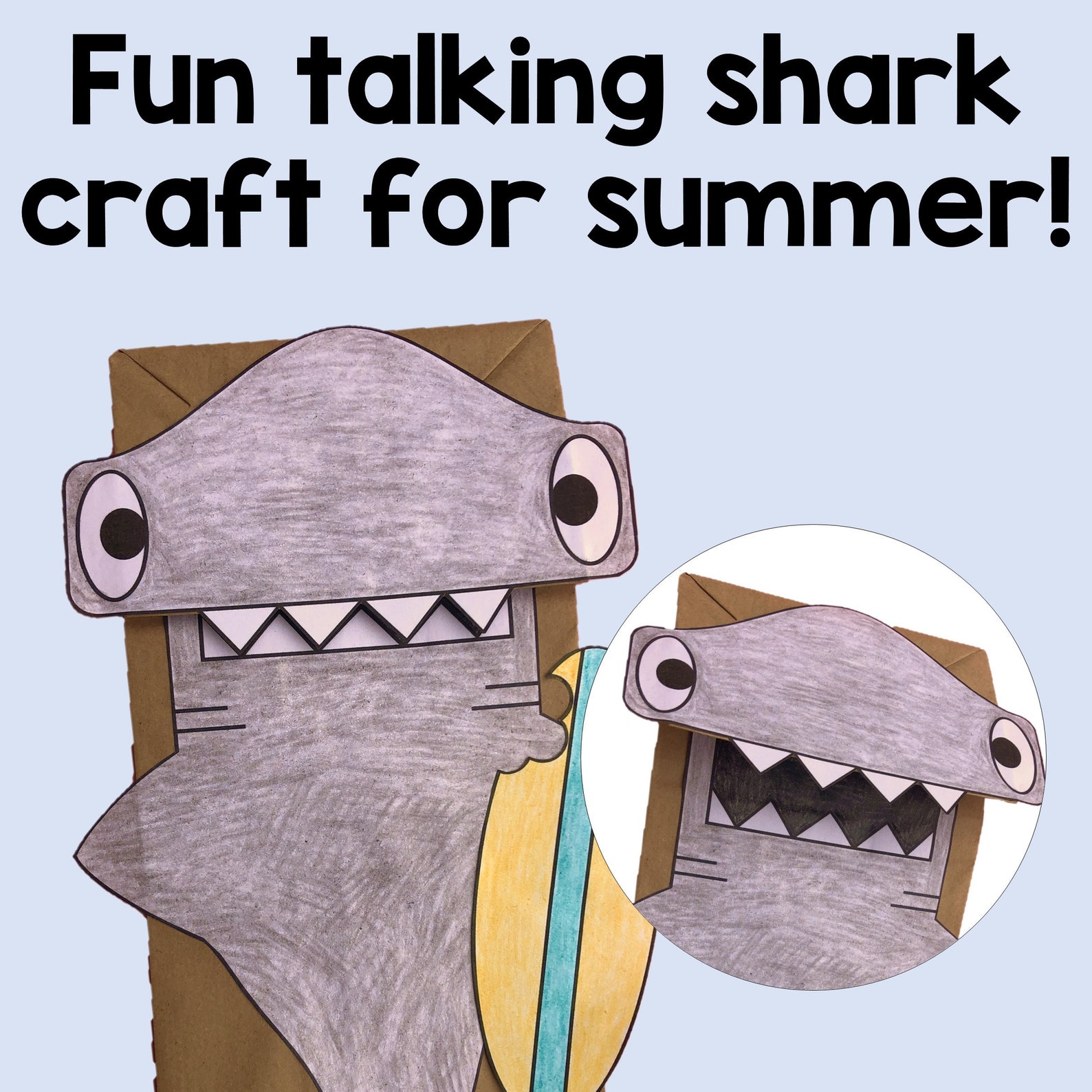 Summer Shark Paper Bag Puppet Kids Craft Activity - Etsy