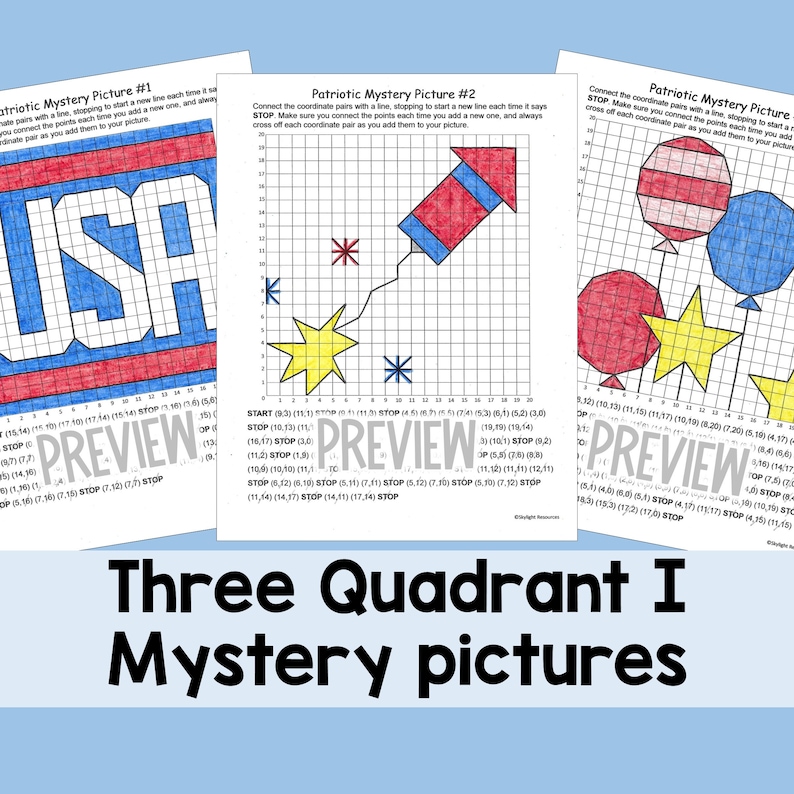 Patriotic Coordinate Plane Math Mystery Graphing Pictures in Four ...