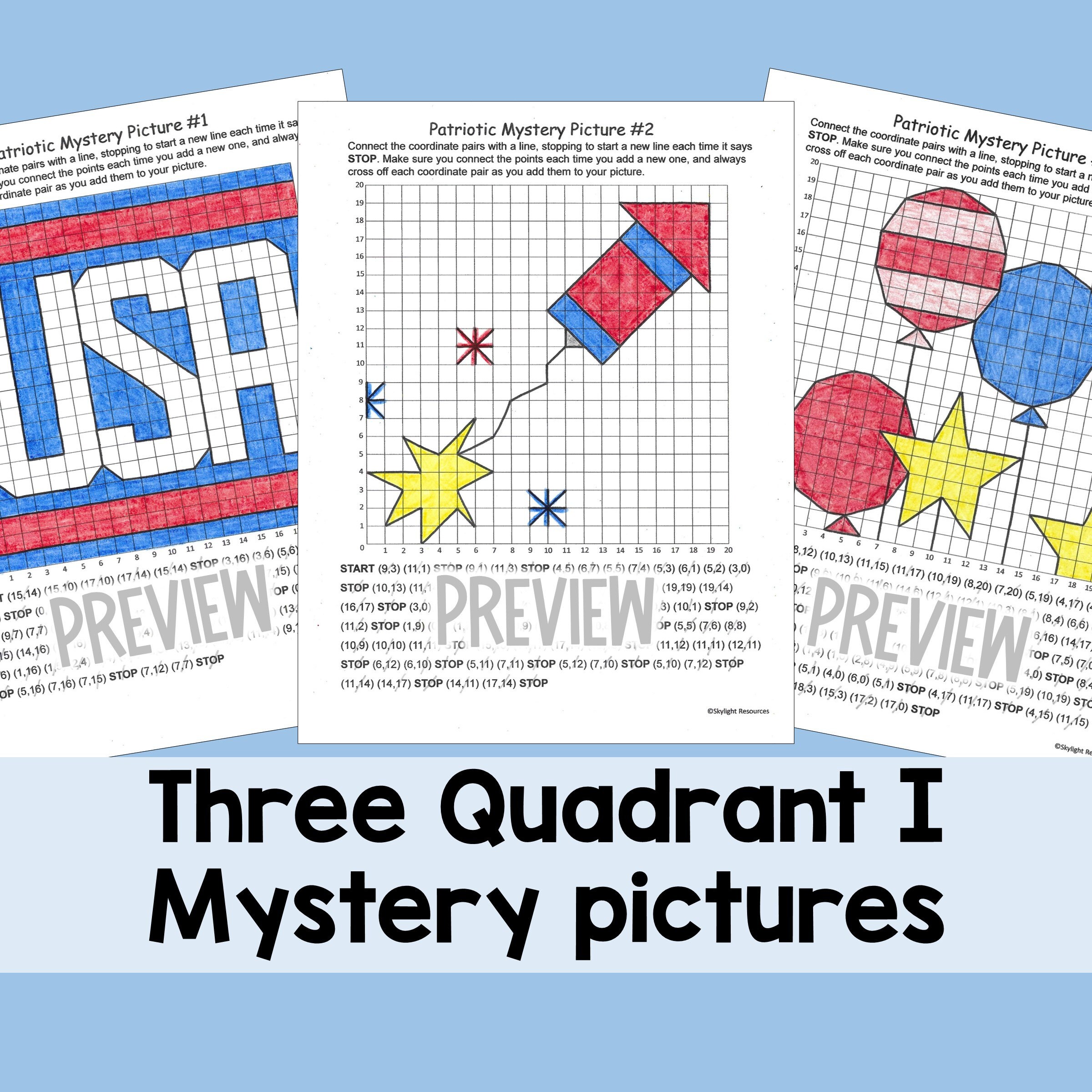 Patriotic Coordinate Plane Math Mystery Graphing Pictures in Four ...