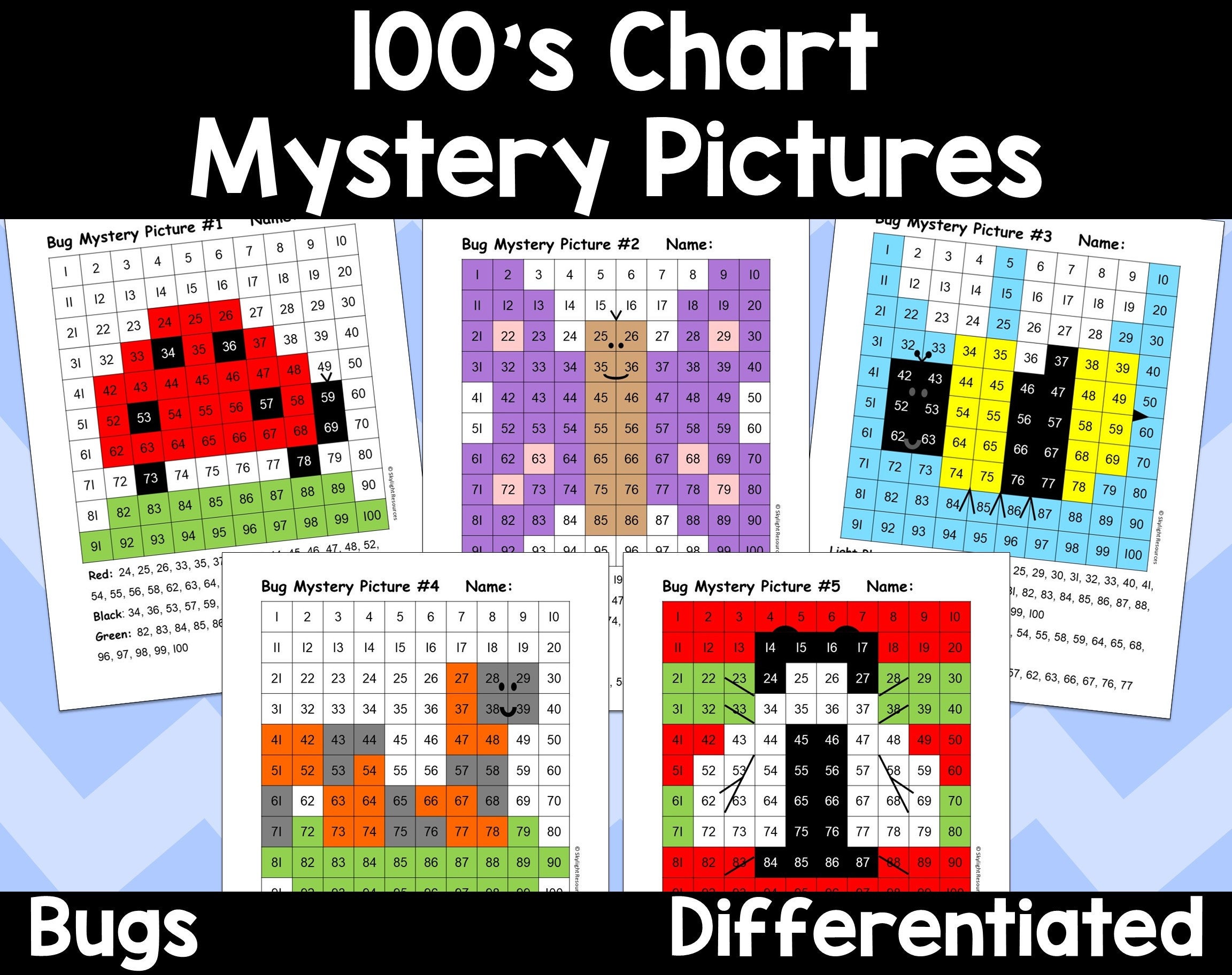 Bugs 100's Chart Mystery Pictures Number Practice - Etsy