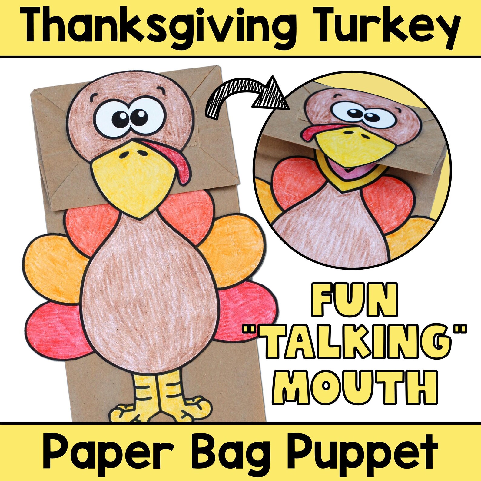 Thanksgiving Turkey Paper Bag Puppet Craft Activity for Kids - Etsy