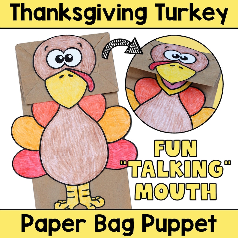Thanksgiving Turkey Paper Bag Puppet Craft Activity for Kids - Etsy