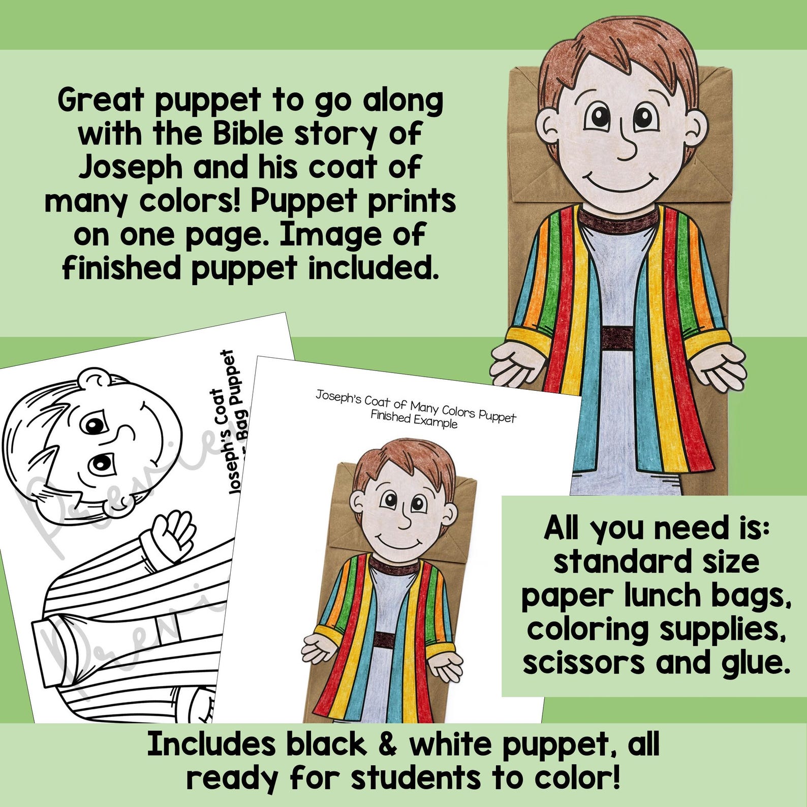 Joseph's Coat of Many Colors Paper Bag Puppet Bible Lesson Craft ...