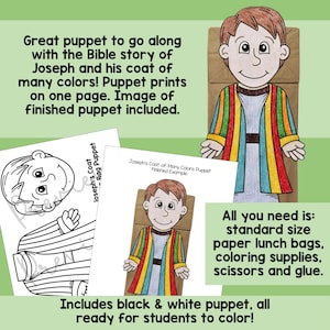 Joseph's Coat of Many Colors Paper Bag Puppet Bible Lesson Craft ...