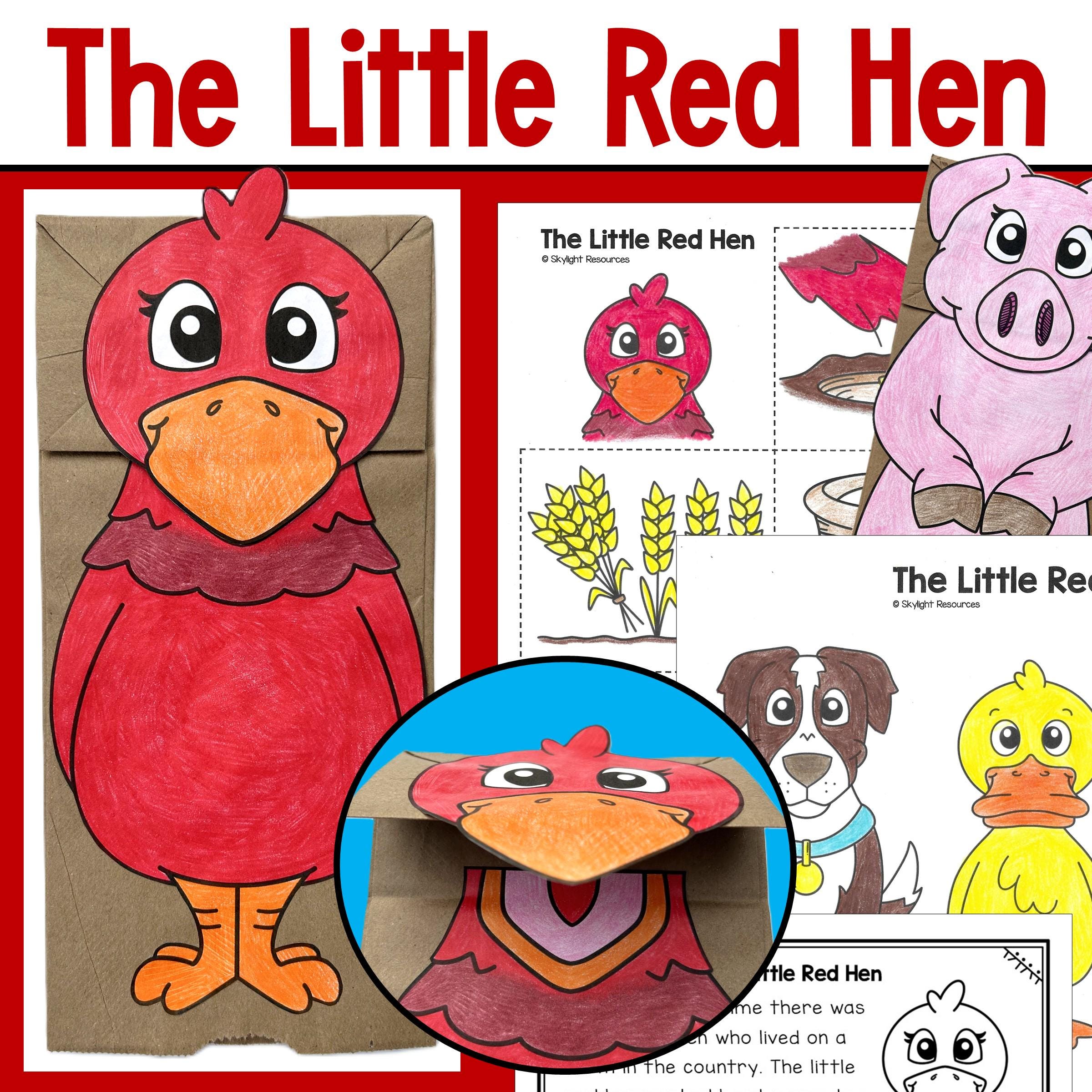 The Little Red Hen Story Retell, Paper Bag Puppets and Reading Craft ...