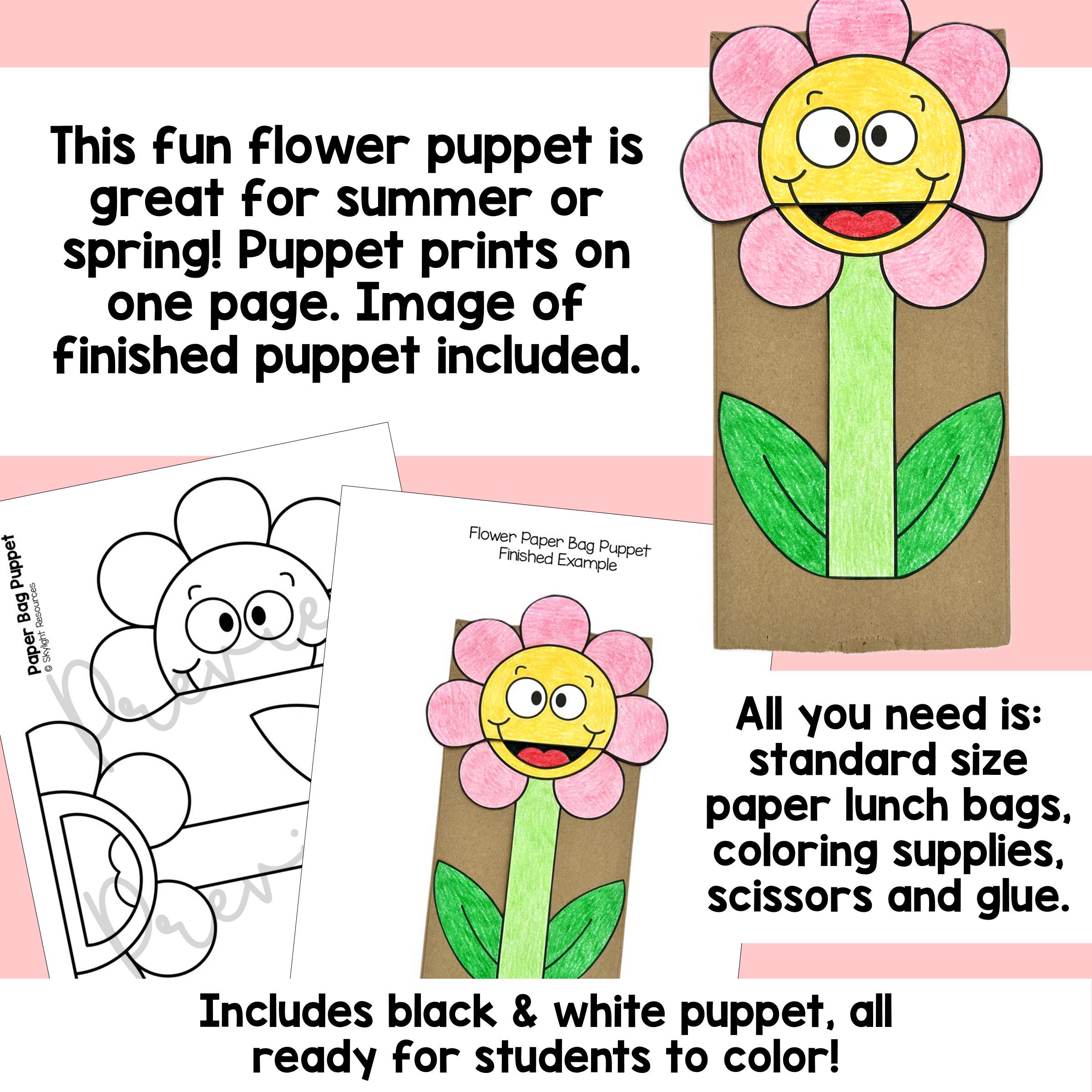 Flower Paper Bag Puppet Kids Craft Activity for Spring or Summer - Etsy