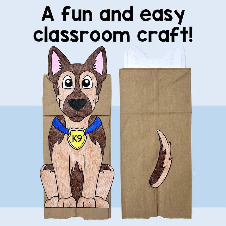 Police Dog Paper Bag Puppet Activity, Fun Working Animal Craft Project ...