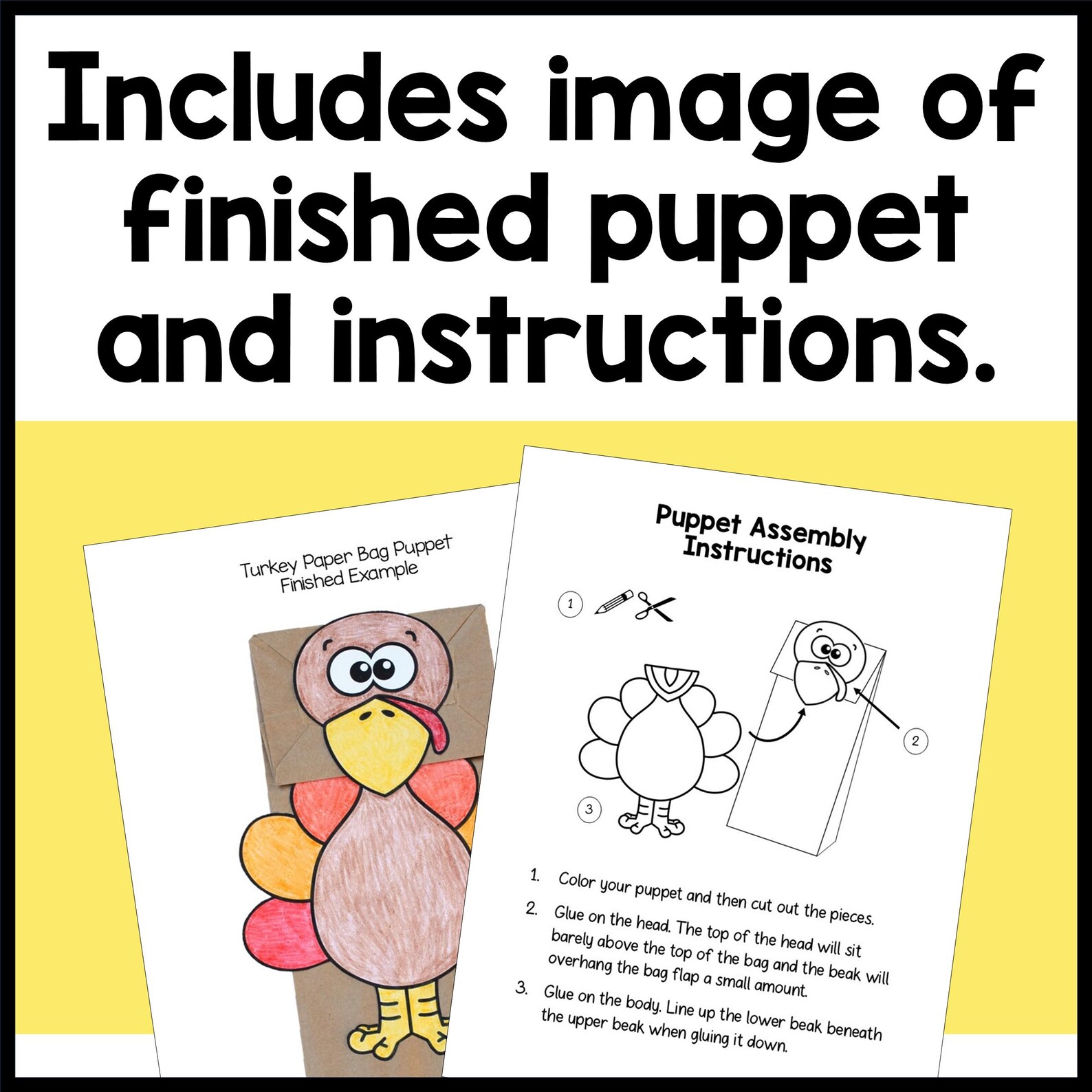 Thanksgiving Turkey Paper Bag Puppet Craft Activity for Kids - Etsy