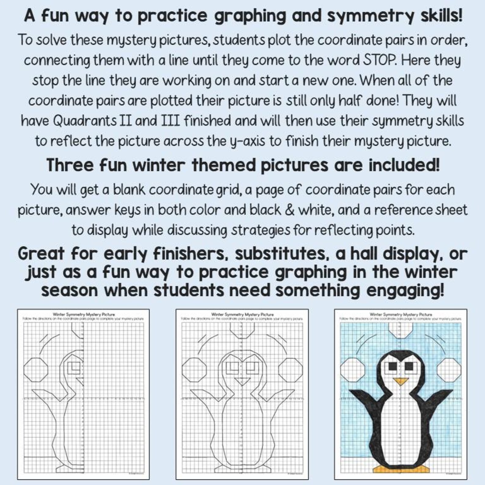 Winter Coordinate Plane Graphing Pictures Four Quadrant Symmetry Math ...