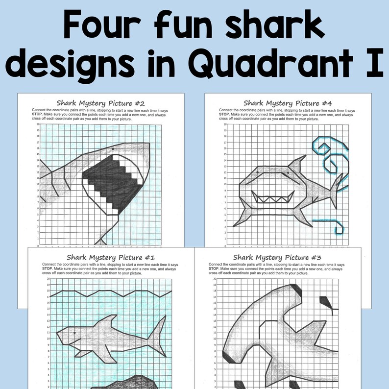 Unicorns and Sharks Coordinate Plane Math Mystery Graphing Pictures in ...