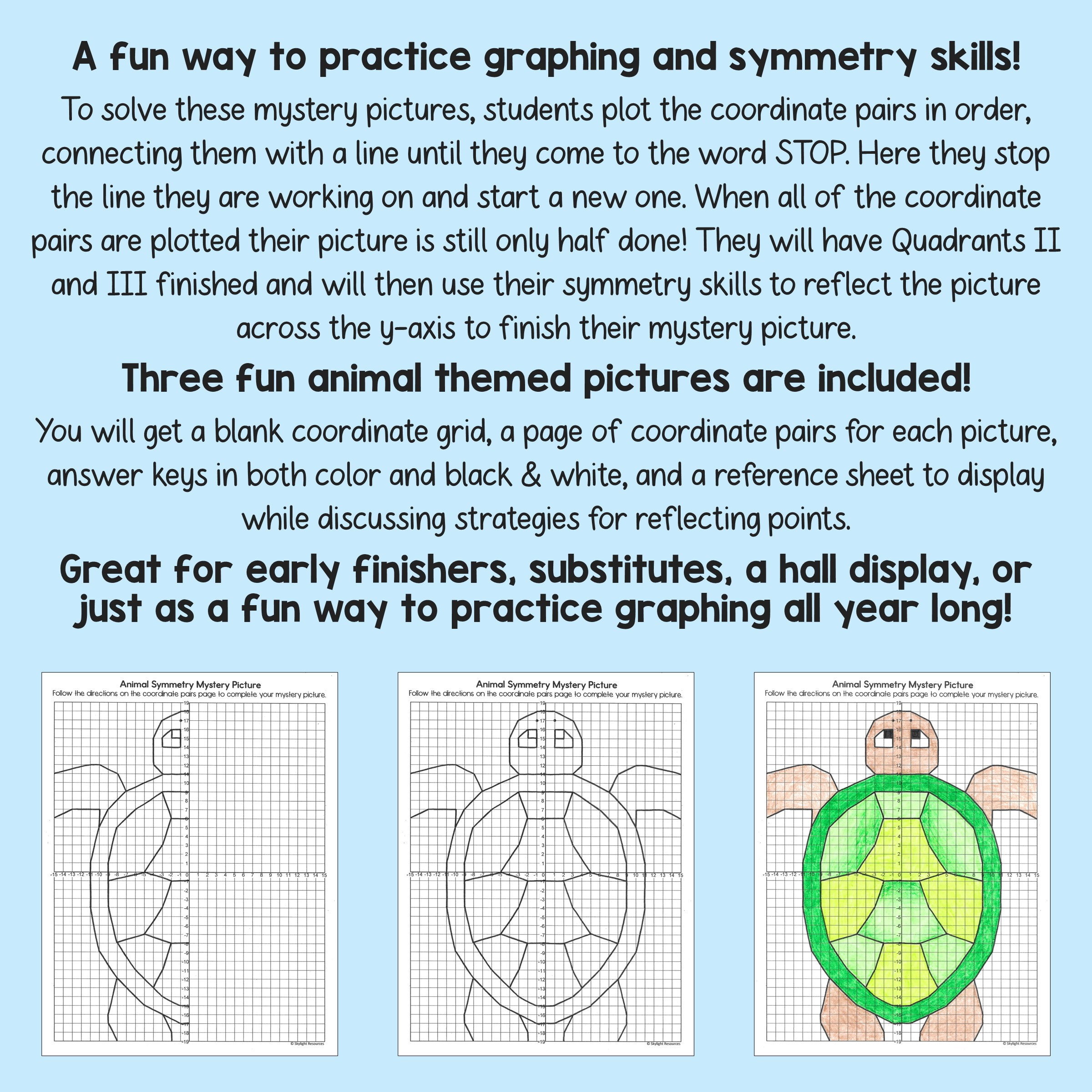 Animal Coordinate Plane Graphing Pictures | Symmetry Activity in Four ...
