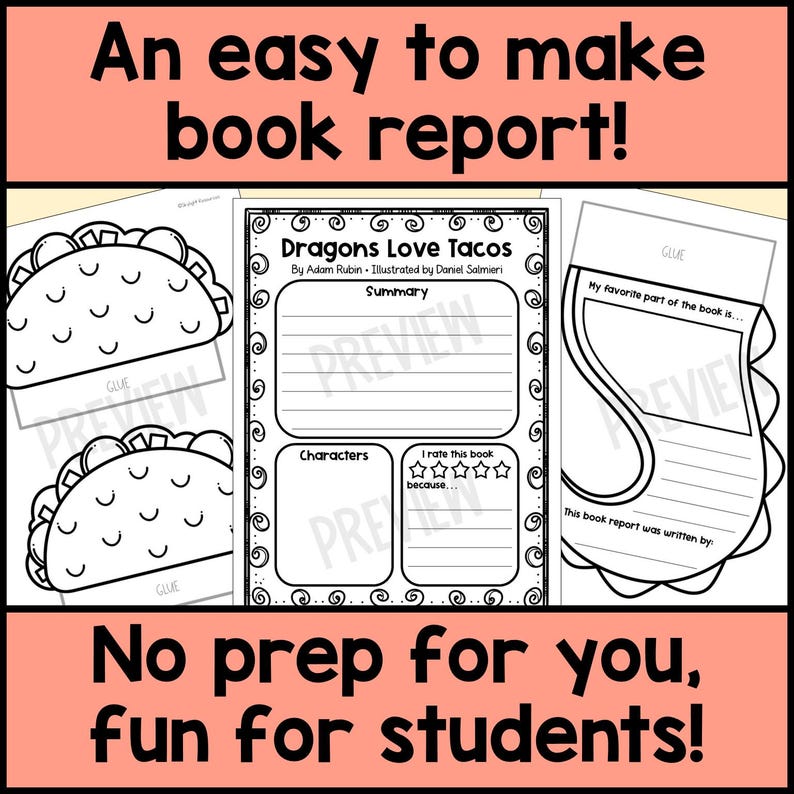 Dragons Love Tacos Fun Book Report Writing Craft Activity, Kids Reading ...