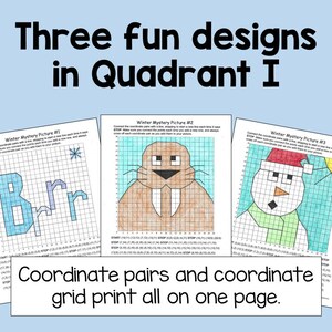 Winter Coordinate Plane Math Graphing Pictures in Quadrant I Mystery ...