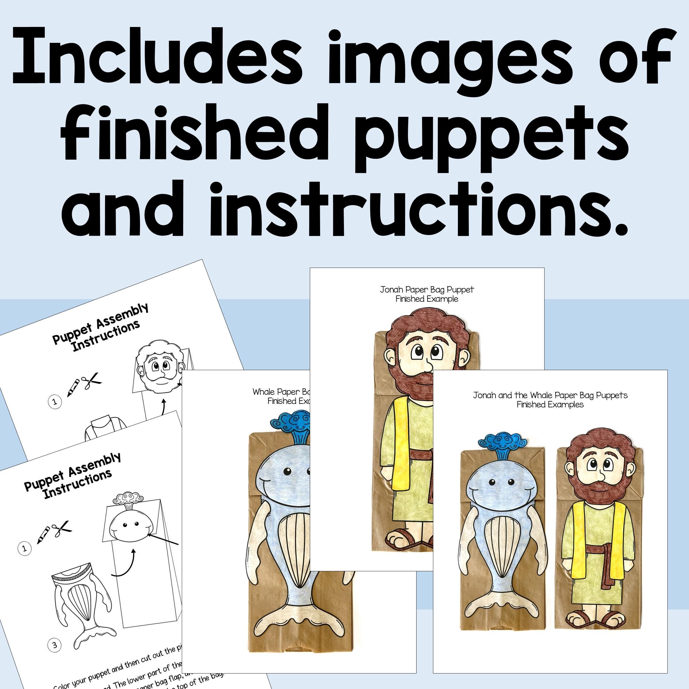 Jonah and the Whale or Big Fish, Paper Bag Puppets Bible Lesson Craft ...