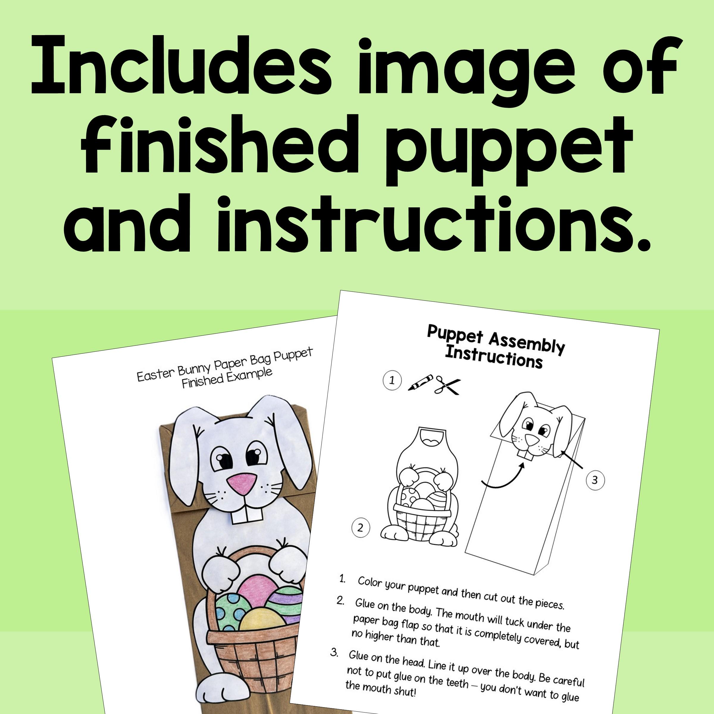 Easter Bunny Paper Bag Puppet Kids Craft Activity for School or Home ...