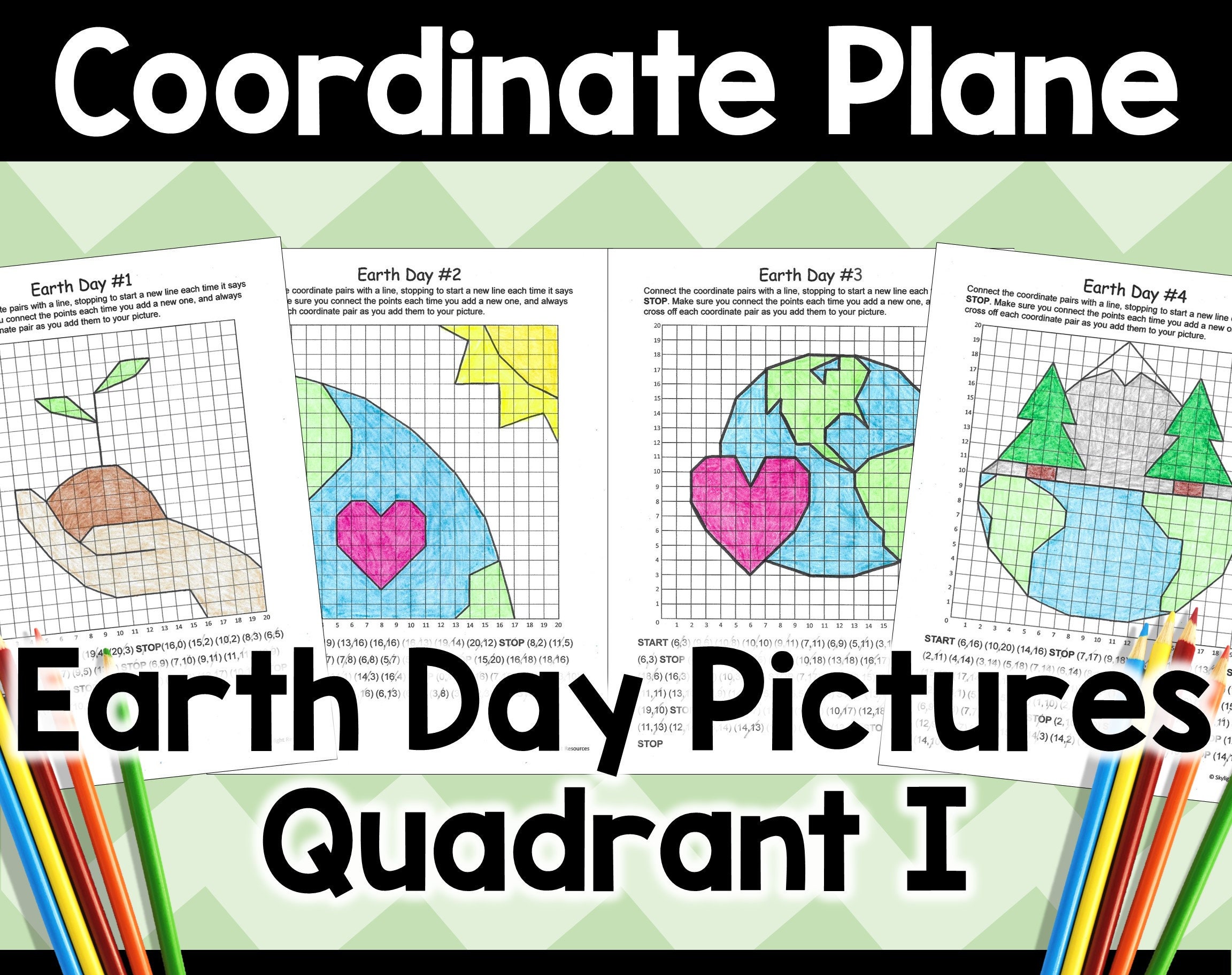 Earth Day Math Coordinate Plane Mystery Pictures in Quadrant I - Etsy