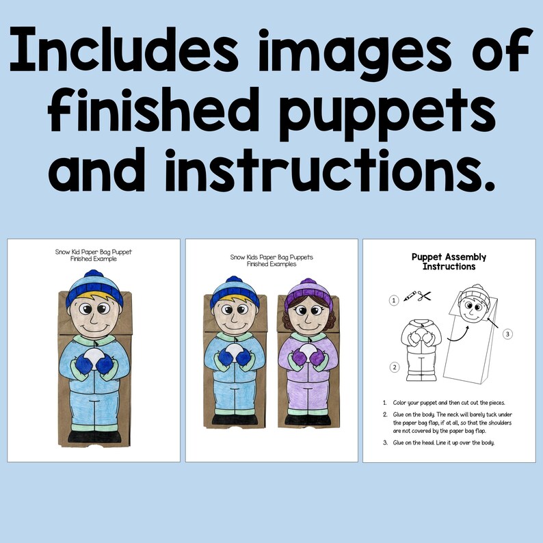 Snow Kids Winter Weather Paper Bag Puppet Craft Activity, Fun Art ...