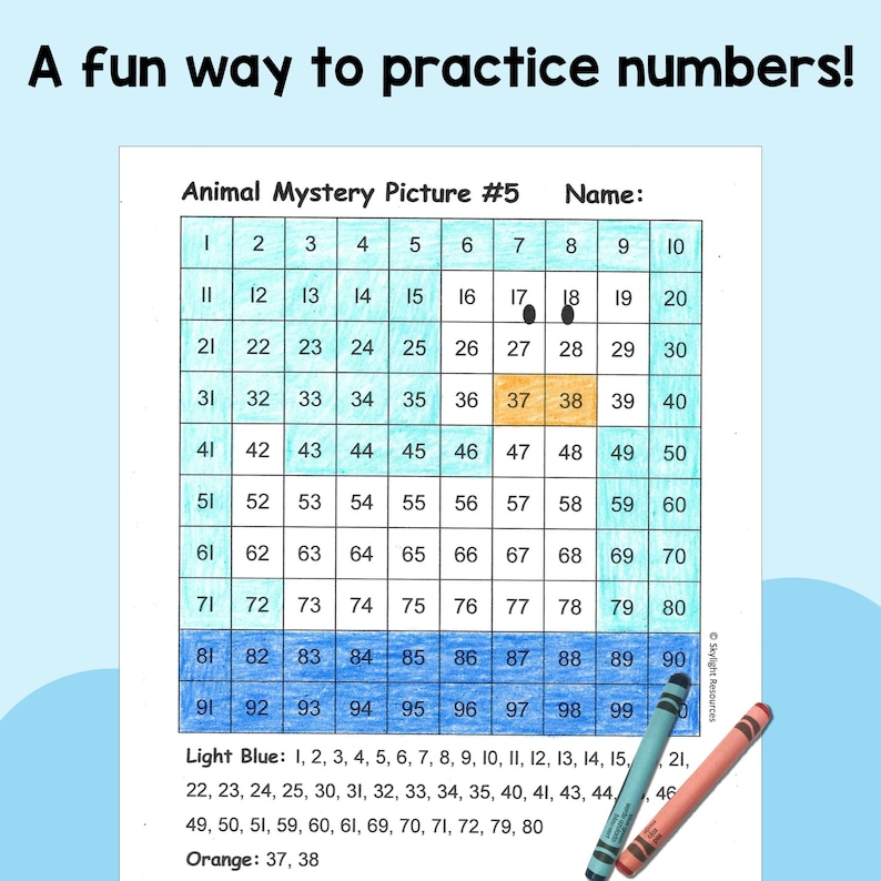 Animals 100's Chart Mystery Pictures Kids Number Practice for School or ...