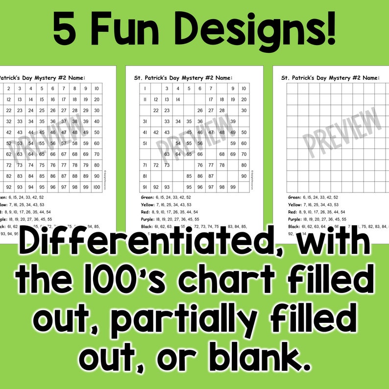 St. Patrick's Day 100's Chart Mystery Pictures Math - Etsy
