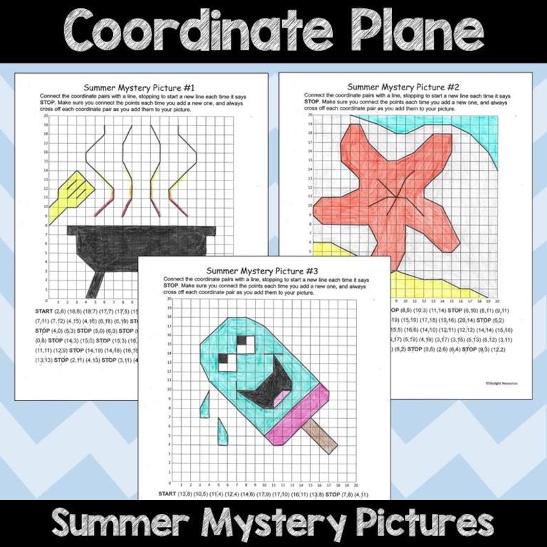 Summer Coordinate Plane Math Graphing Pictures in Quadrant I - Etsy