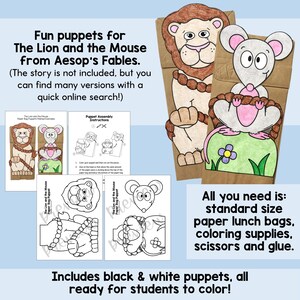 Aesop's Fables the Lion and the Mouse Paper Bag Puppets Fun Craft ...