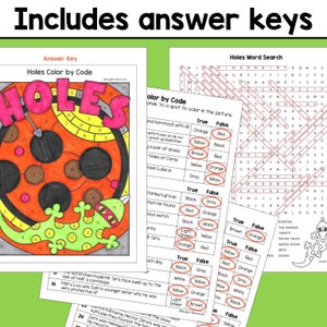 Holes Word Search and Color by Code | Fun Book Activity Bundle for Kids ...