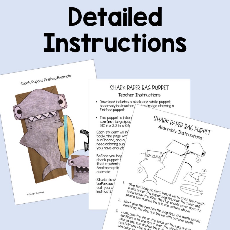 Summer Shark Paper Bag Puppet Kids Craft Activity - Etsy