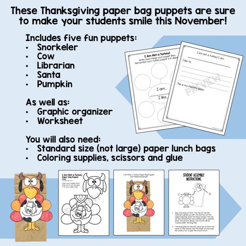 I Am Not a Turkey Thanksgiving Paper Bag Puppets | Craft Activity and ...