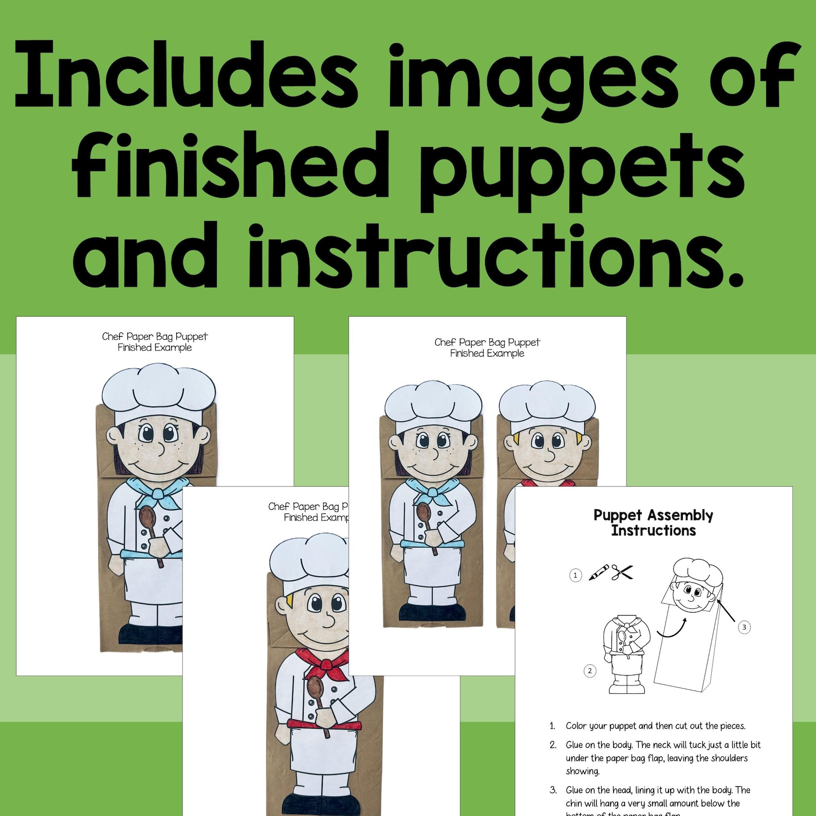 Chef Paper Bag Puppets, Family Consumer Sciences Food Craft Activity ...