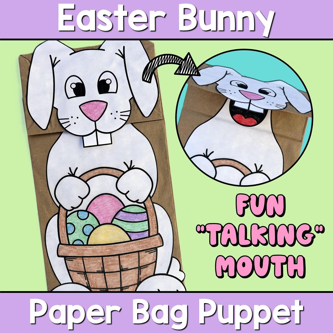 Easter Bunny Paper Bag Puppet Kids Craft Activity for School or Home ...