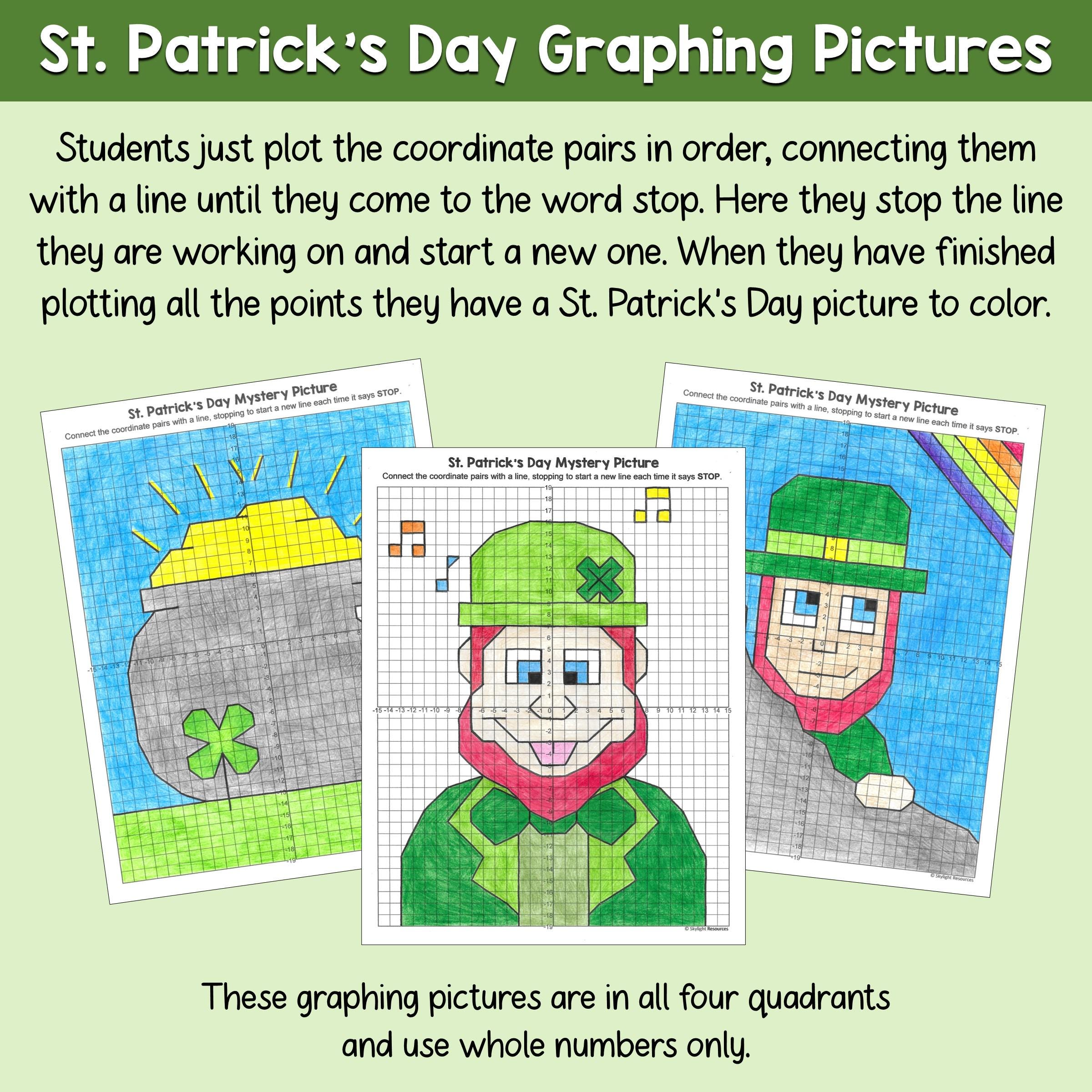 St. Patrick's Day Four Quadrant Coordinate Plane Math Mystery Graphing ...