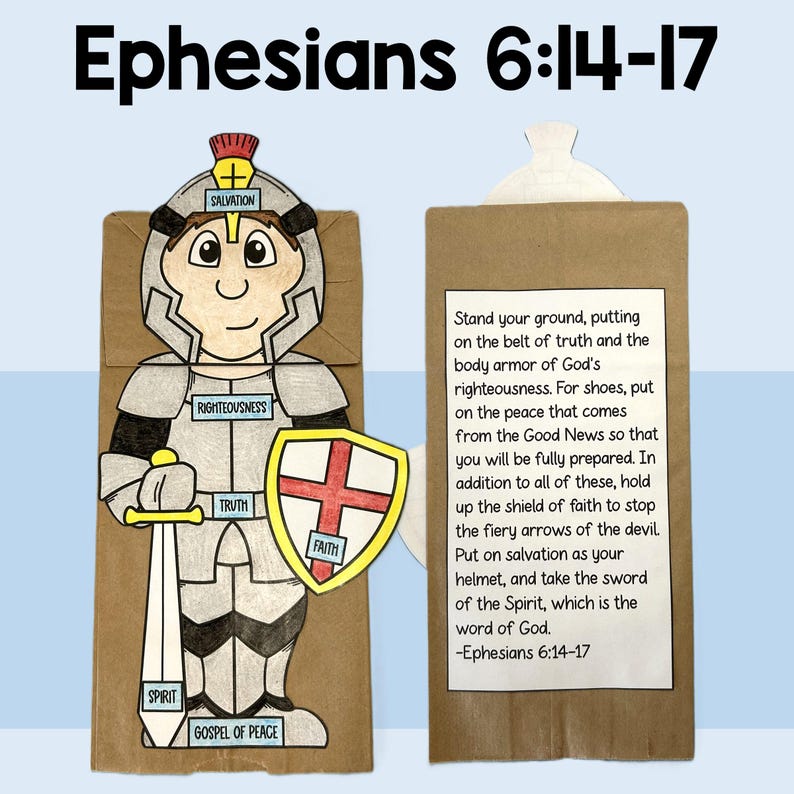 The Armor of God Paper Bag Puppet Bible Craft Activity - Etsy