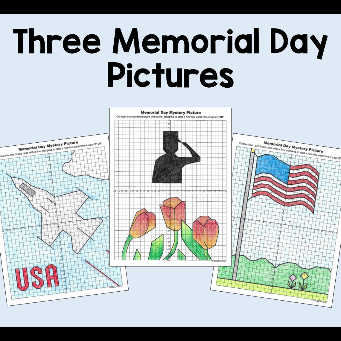 Memorial Day Math Coordinate Plane Graphing Mystery Pictures in All ...