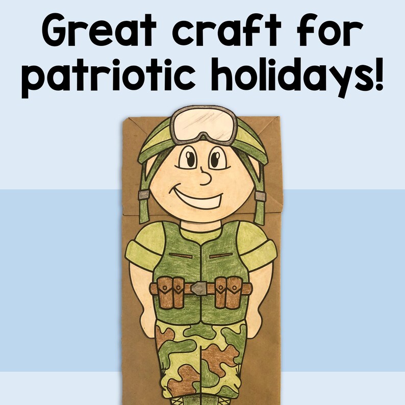 Soldier Paper Bag Puppet | Patriotic or Community Helper Craft Activity ...