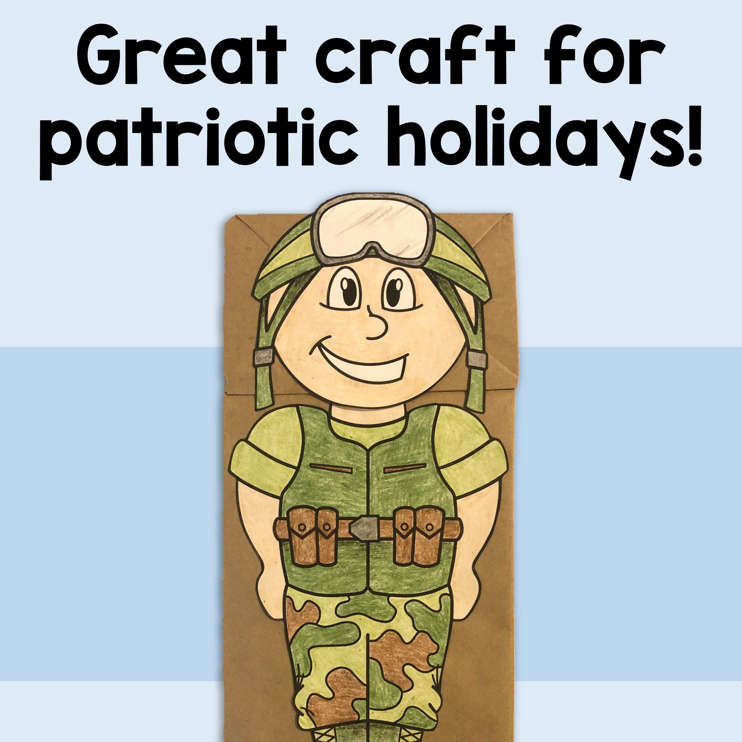 Soldier Paper Bag Puppet | Patriotic or Community Helper Craft Activity ...