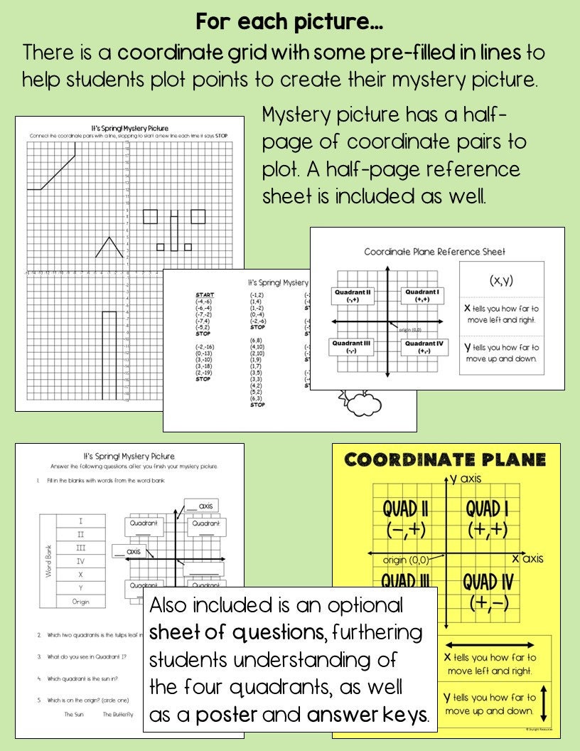 EASY Four Quadrant Coordinate Plane Graphing Pictures for the Seasons ...