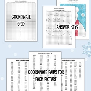 Winter Coordinate Plane Graphing Pictures in Four Quadrants - Etsy