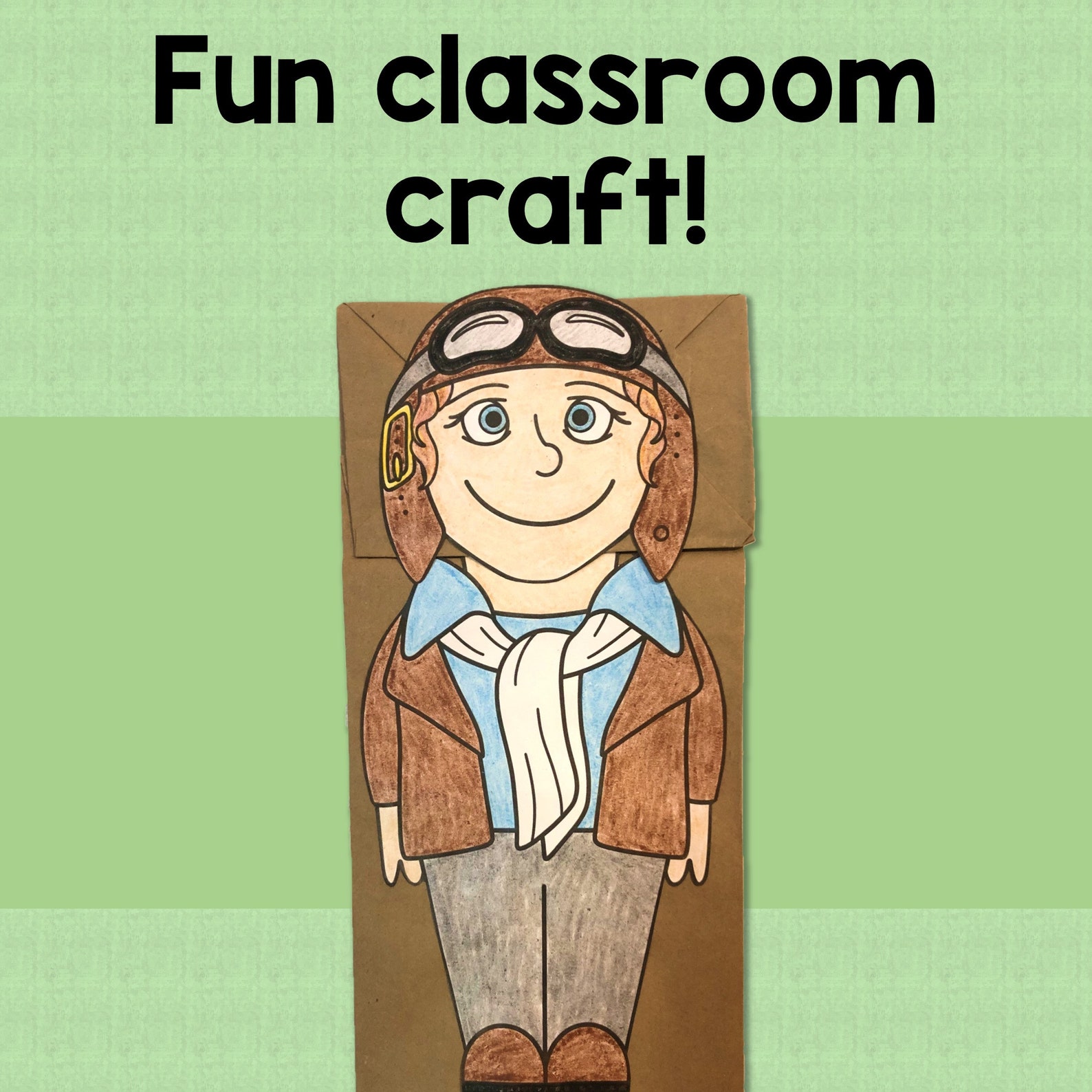 Women's History Month Paper Bag Puppet | Amelia Earhart Craft Activity ...