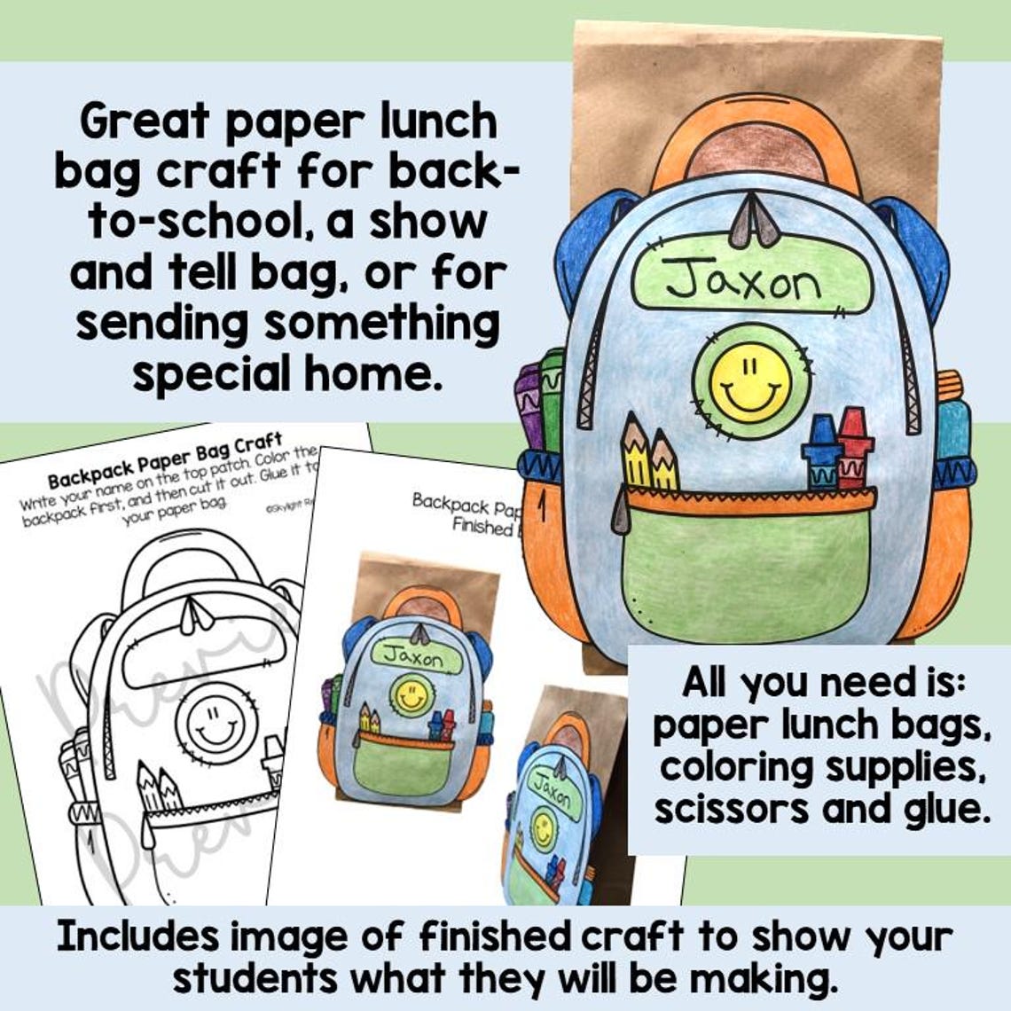 Backpack Paper Lunch Bag Craft: Back to School or Show and Tell ...